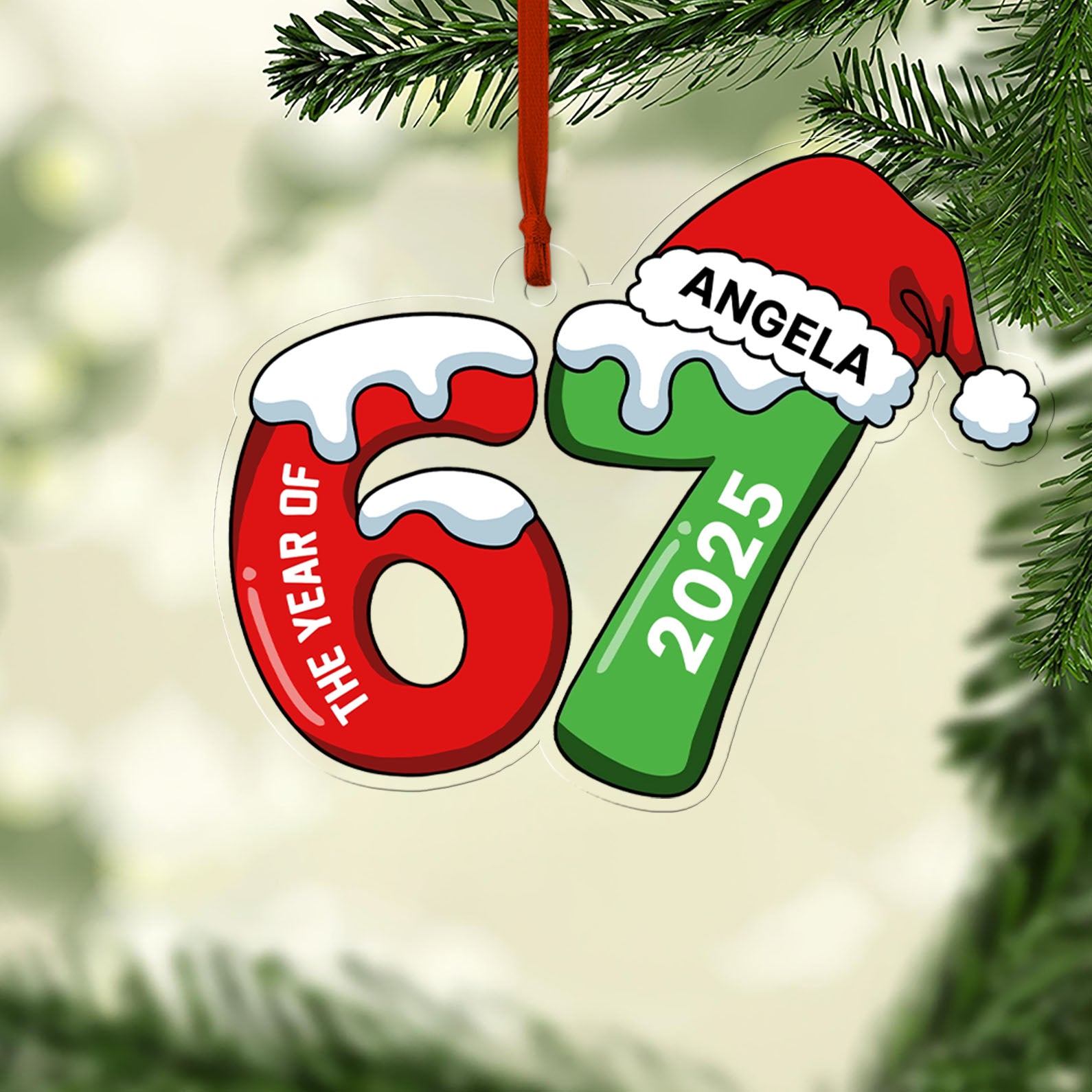 Custom Name and Year 67 Acrylic Ornament, Six Seven Ornament, Funny ...
