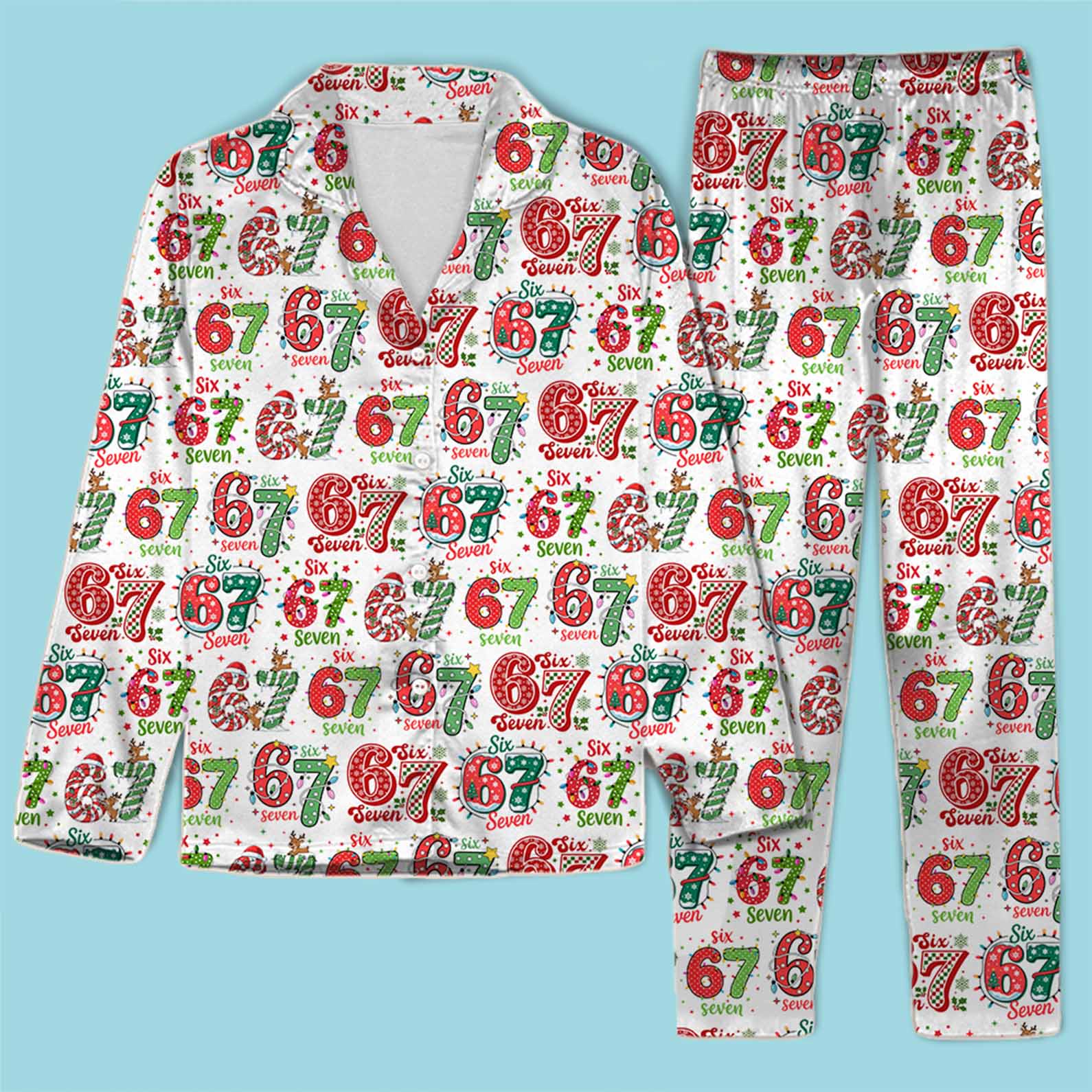 Christmas Six Seven Pajamas, Funny 6 7 Meme Pajamas, Trending Six Seven ...