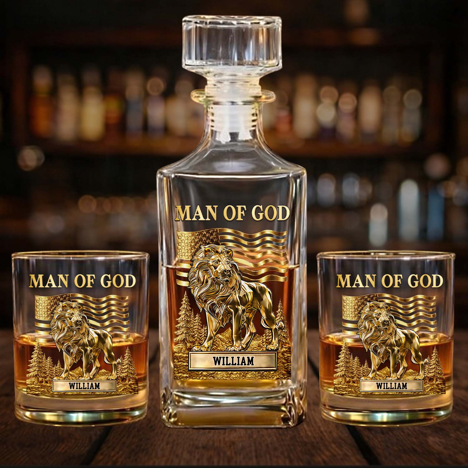 Custom Name Lion Man of God Whiskey Decanter Set, Personalized Whiskey ...