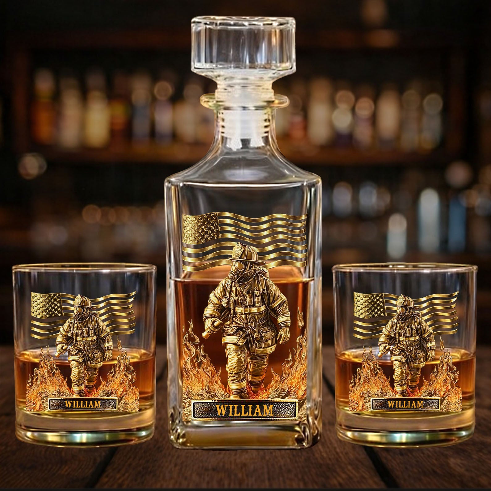 Custom Name Firefighter Whiskey Decanter Set, Firefighter Whiskey ...