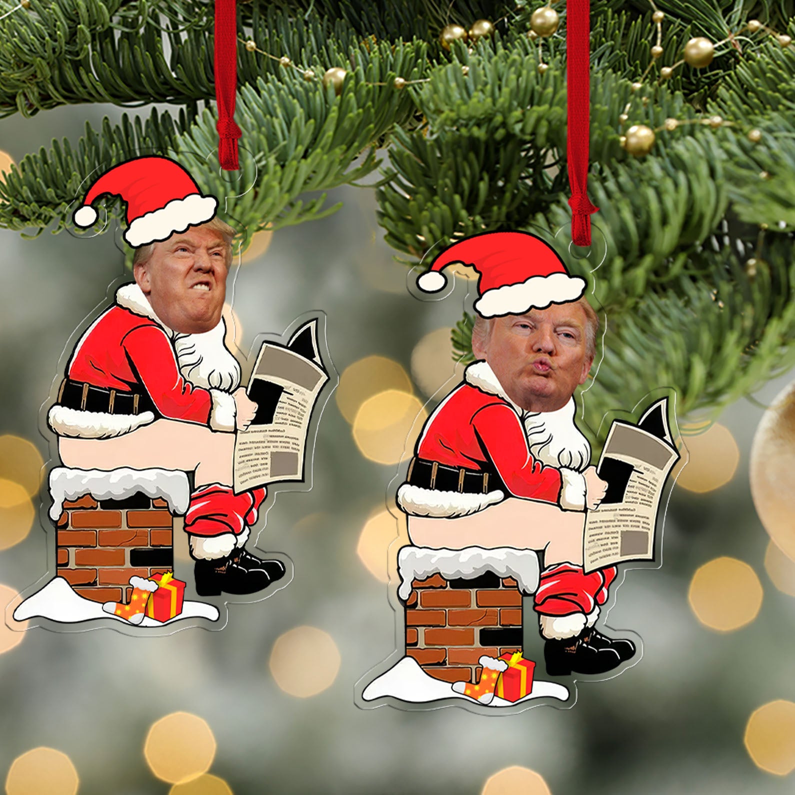 Funny Cartoon Trump Santa Acrylic Ornament, President Donald Trump ...