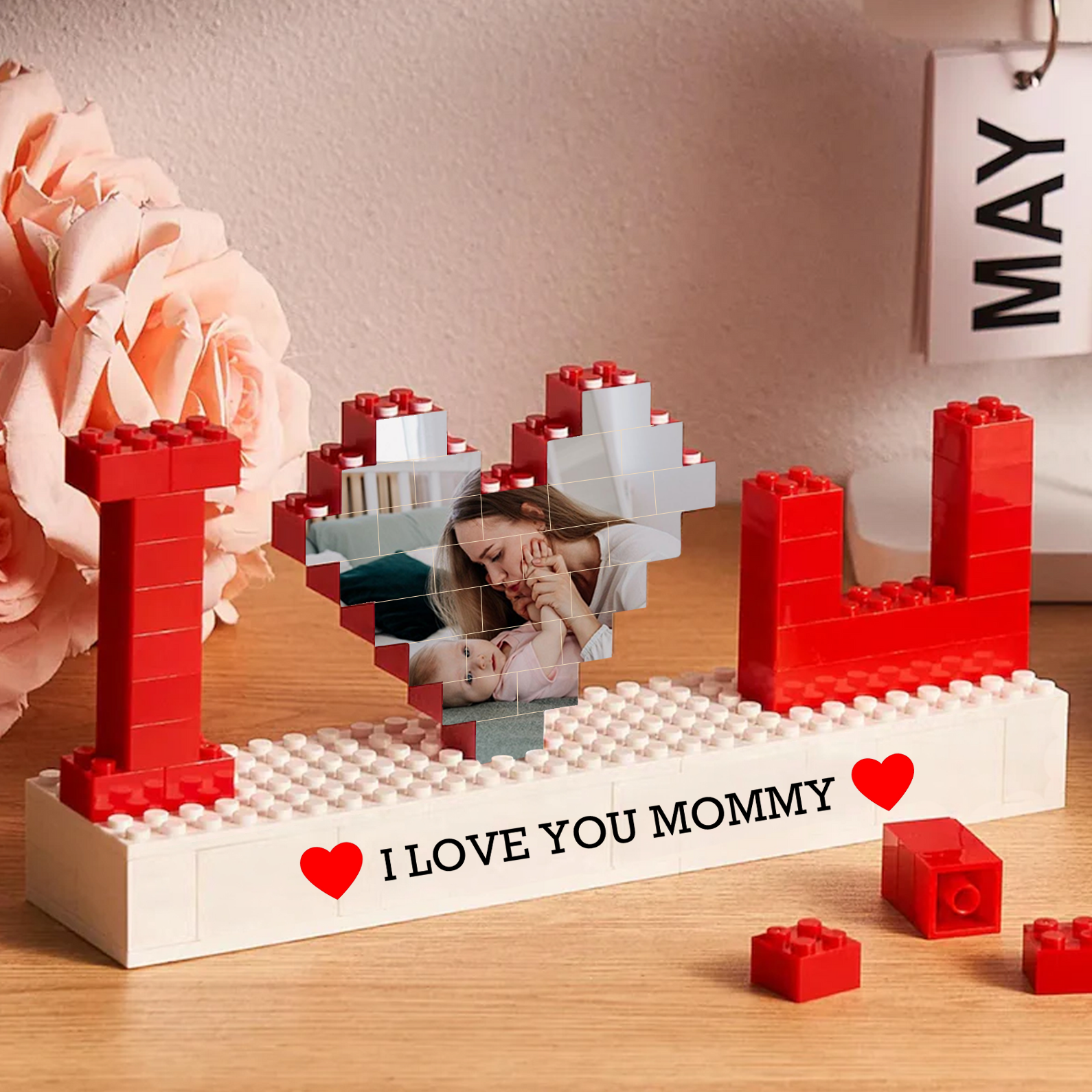 Custom Photo Mommy Building Brick Blocks, I Love You Mom Puzzle Heart ...