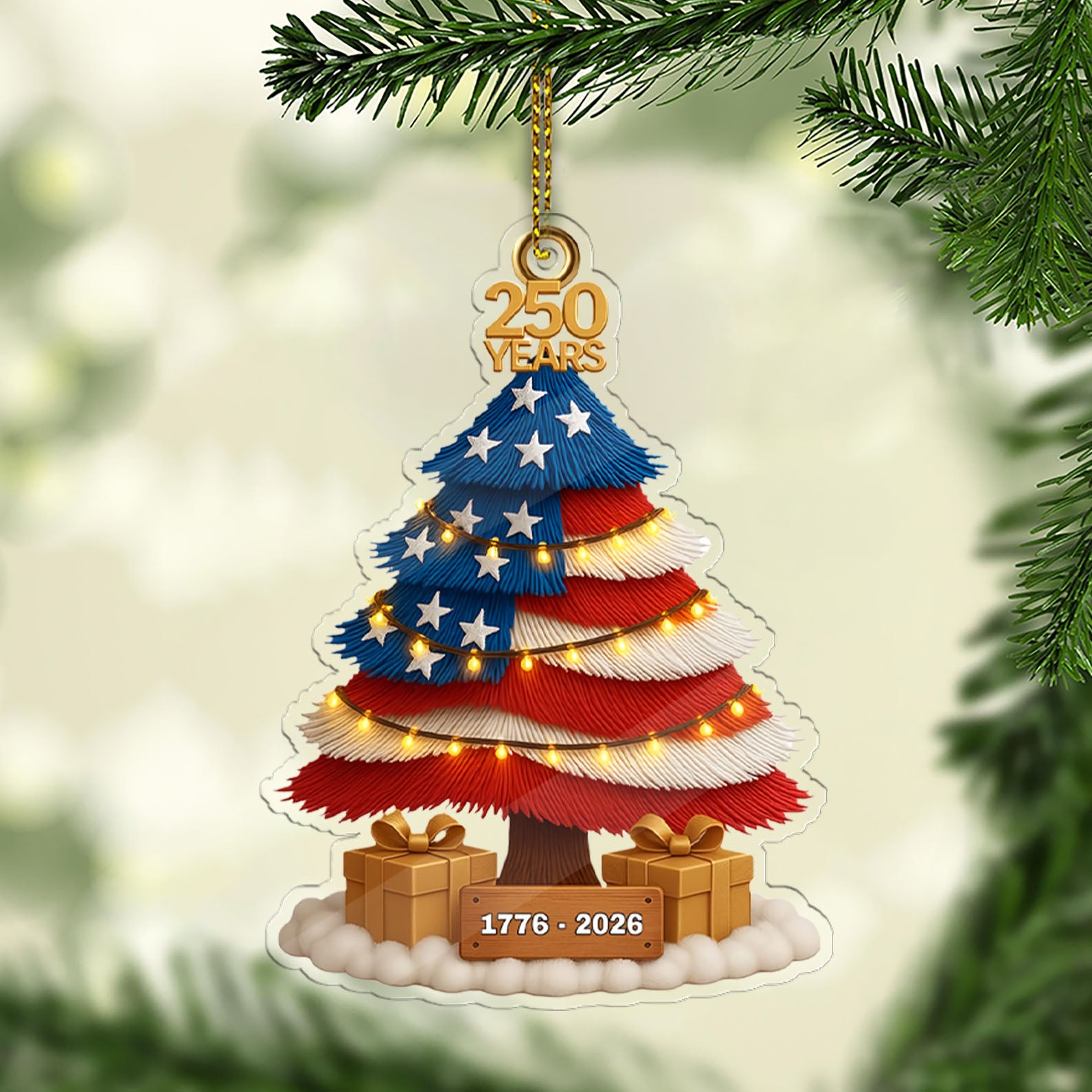 US 250 Years 1776–2026 Ornament, America Patriotic Christmas Tree ...